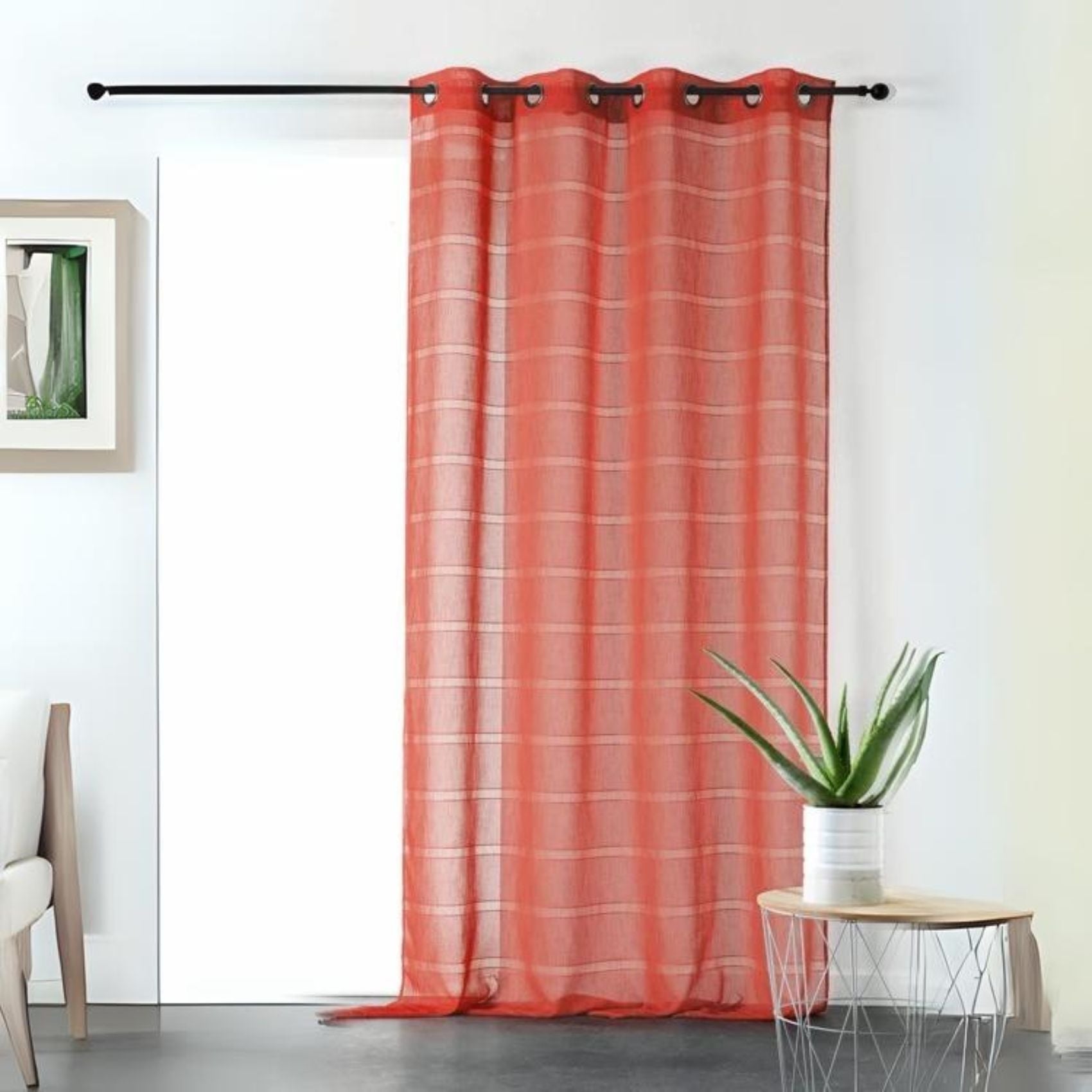 Voilage rayé et tamisant Cordelette - Terracotta - 140x250 cm ...