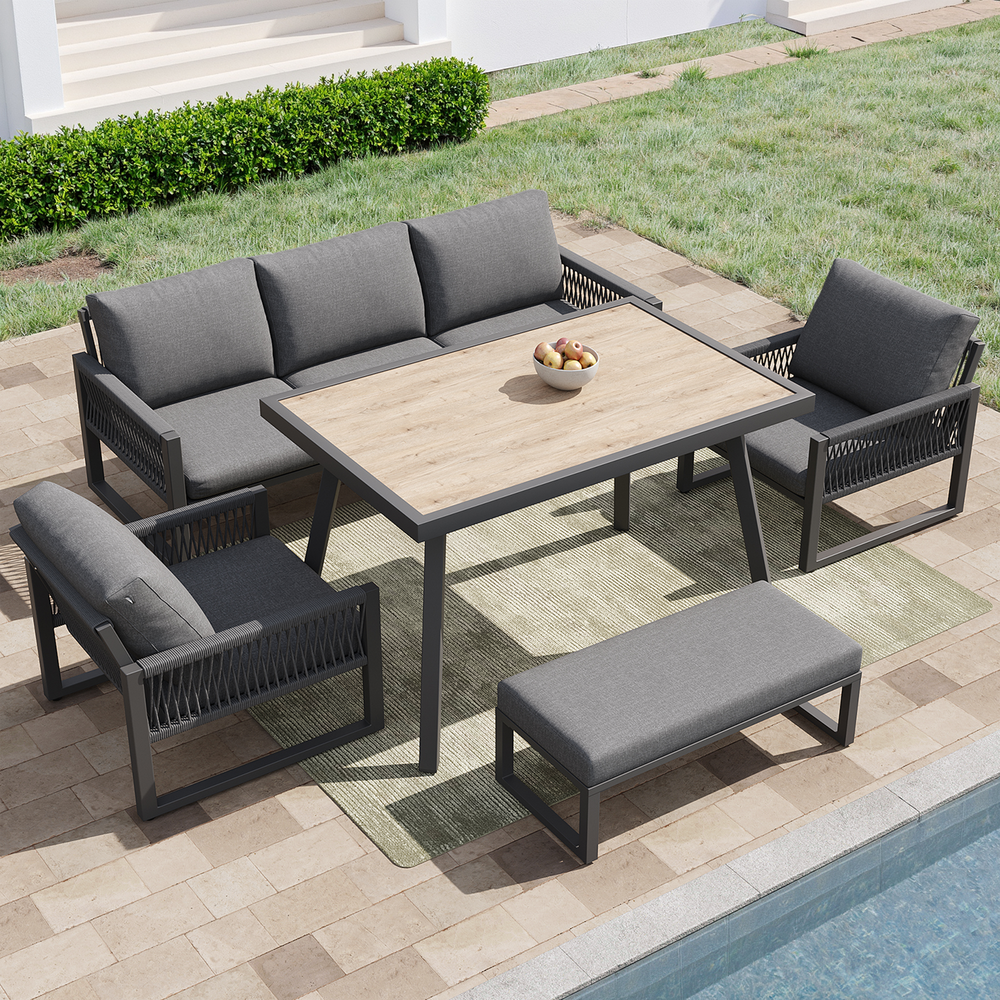 Conjunto de muebles de jardín para 7 personas con 1 sofá, 2 sillones, 1 ...