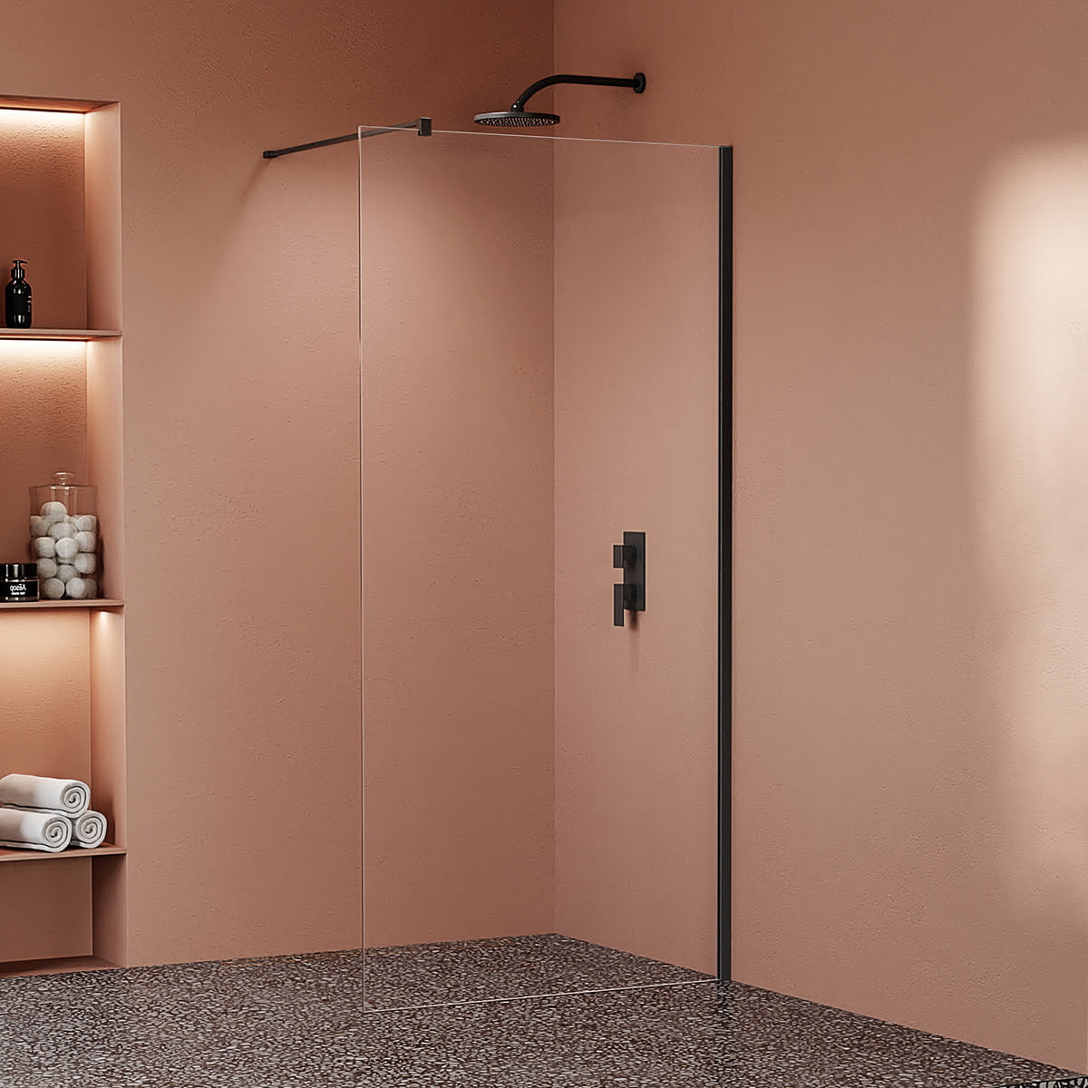 Mampara de ducha Walk-in, cristal transparente, l.80 cm, negro AROSA ...