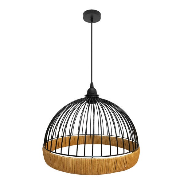 Lámpara de techo colgante Gaston 1xe27 Negro/natural 36d | Leroy Merlin