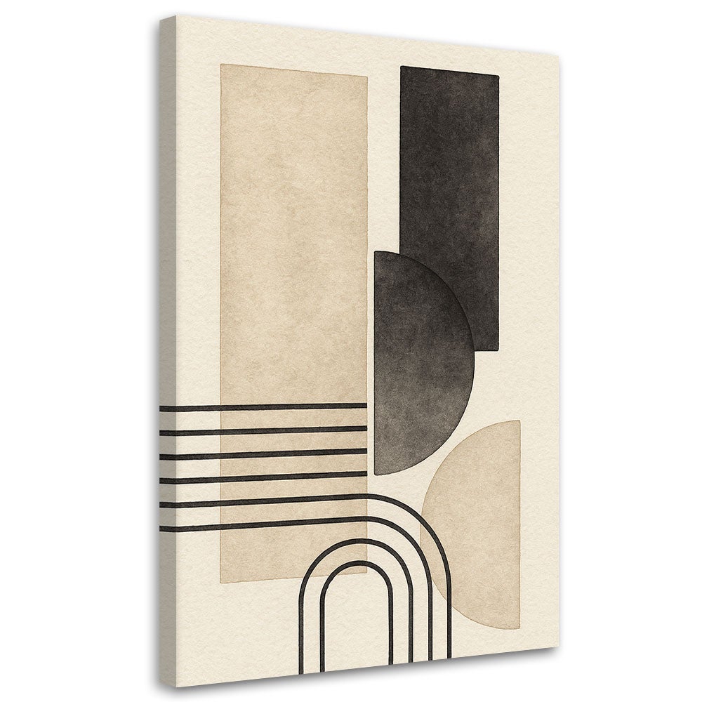 Tableau sur toile Japandi Abstraction géométrique Ligne beige Feuille ...