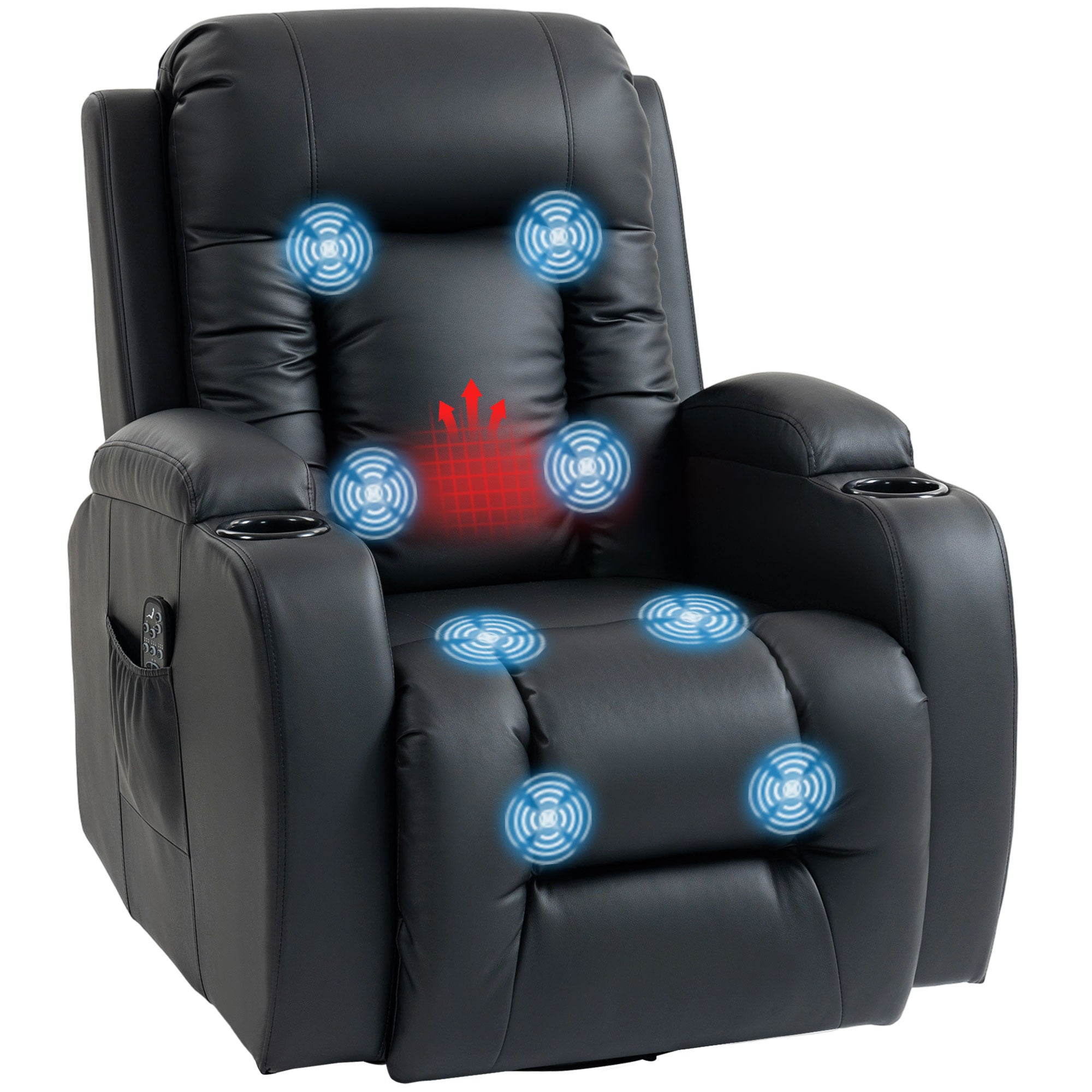 Sillón Masaje Reclinable 145° 8 Puntos Vibración Calefacción Giratorio ...