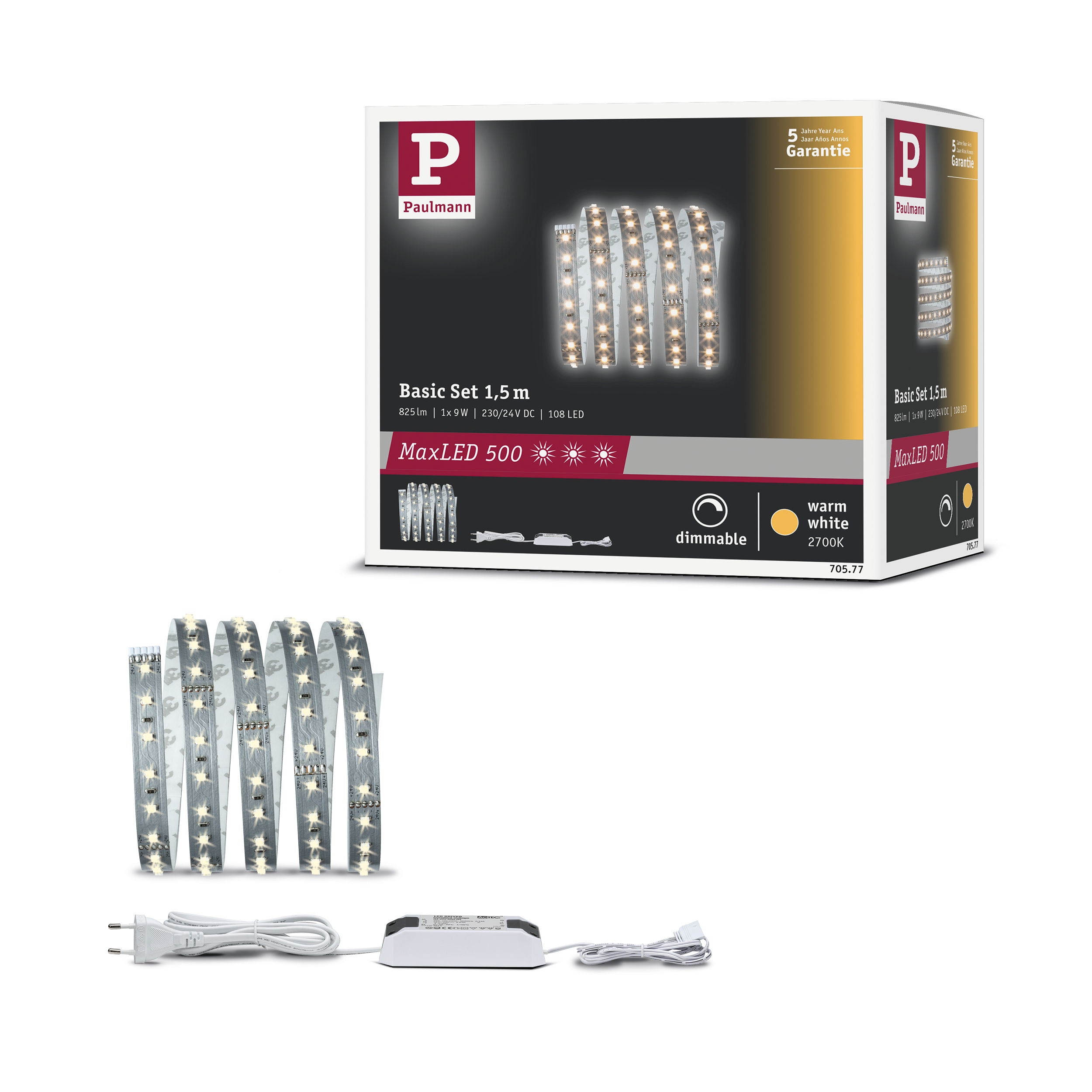 MaxLED 500 Strip LED Kit de base 1,5m blanc chaud 9W 550lm/m 2700K 20VA ...