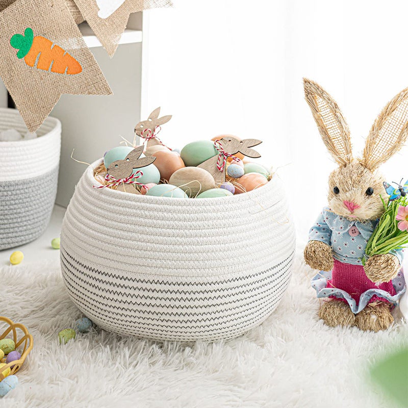 Panier de rangement rond en coton, panier à linge pour rangement de ...