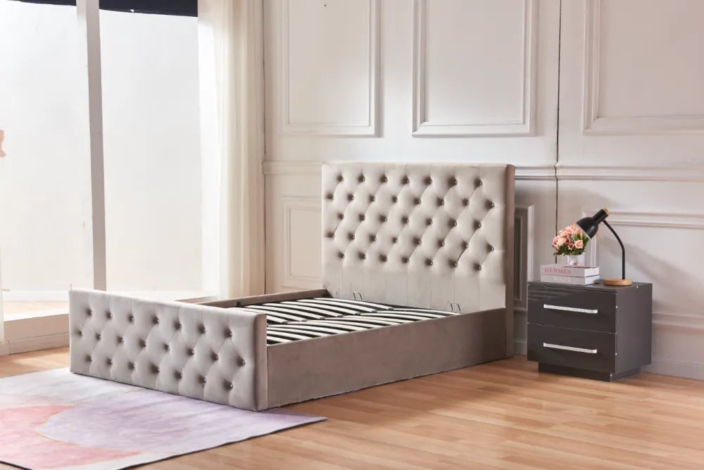 Lit coffre 2 places 140X190 cm VICTORIA Velours | Leroy Merlin