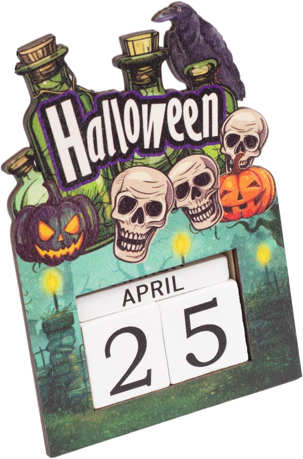 Blocs de Compte à Rebours Halloween, Calendrier Bois 2025 Fête ...