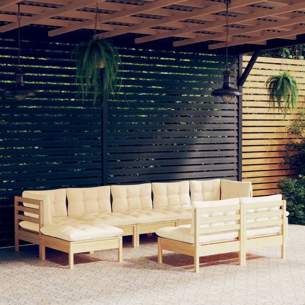 Muebles de jardín 9 piezas cojines madera de pino color crema | Leroy ...
