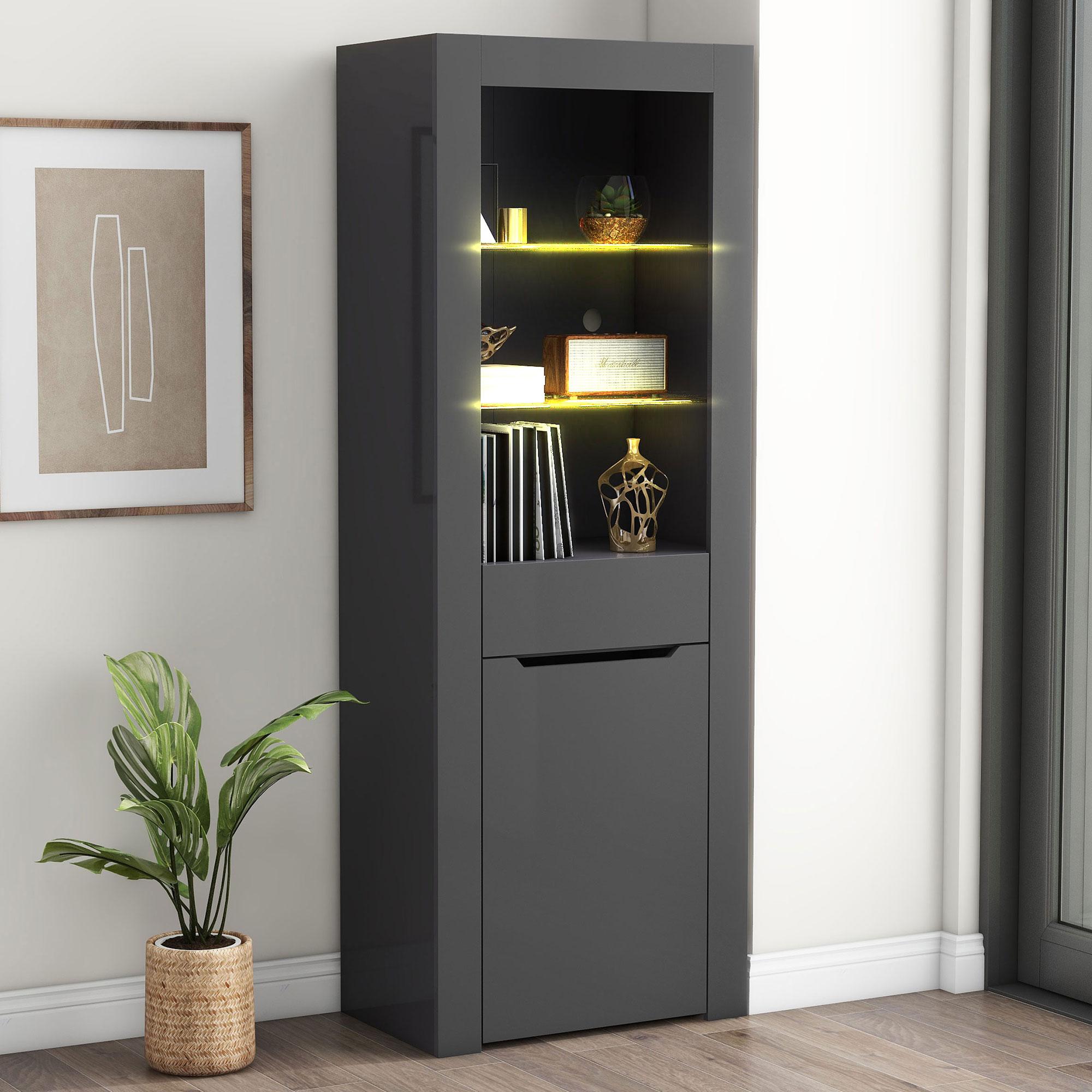 Vitrine avec LED - H 165cm - grand espace de rangement - Gris | Leroy ...