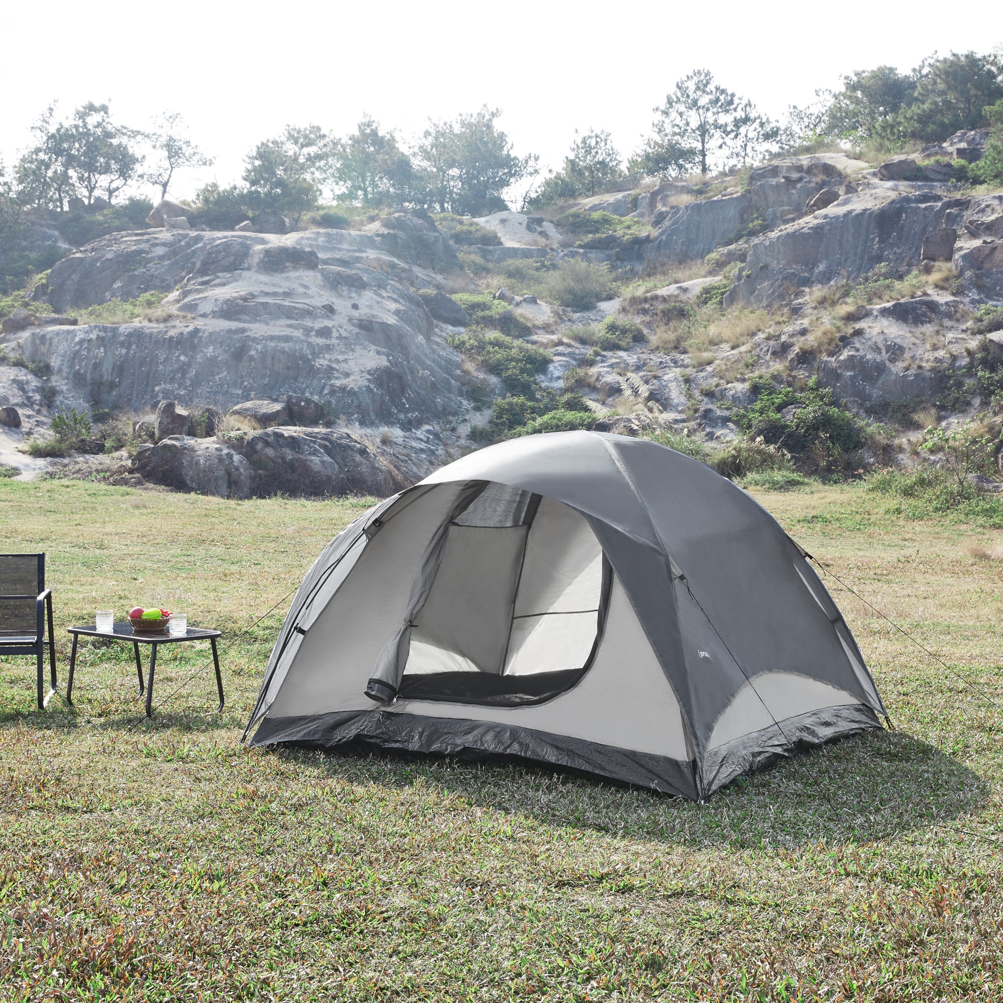 Carpa camping Bergeijk doble techo poliéster 213x213x130 cm - Gris ...