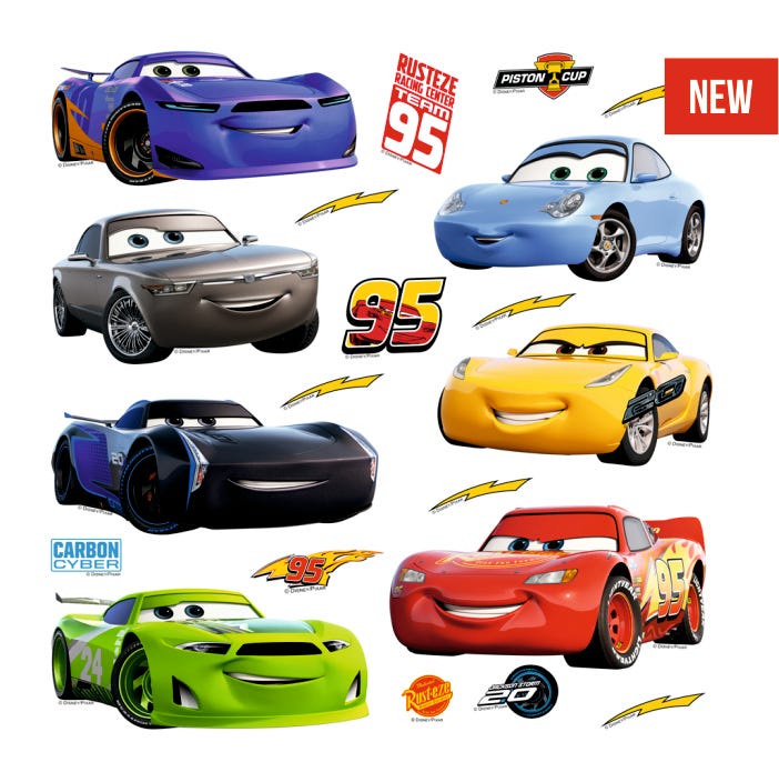 Sticker Décoratif Cars Bleu Rouge Jaune Et Vert 30 X 30 Cm Disney Leroy Merlin