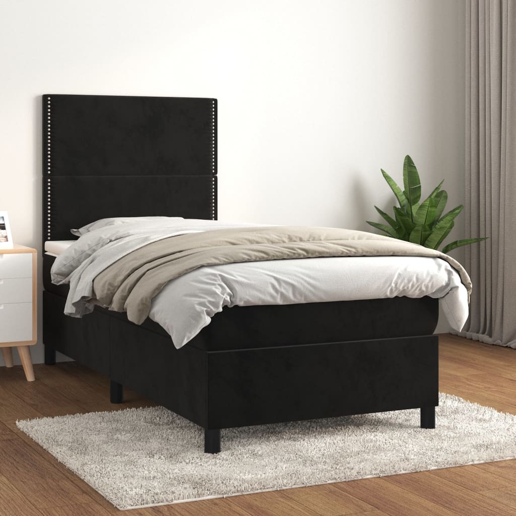 Lit à sommier tapissier avec matelas Noir 90x200 cm Velours | Leroy Merlin