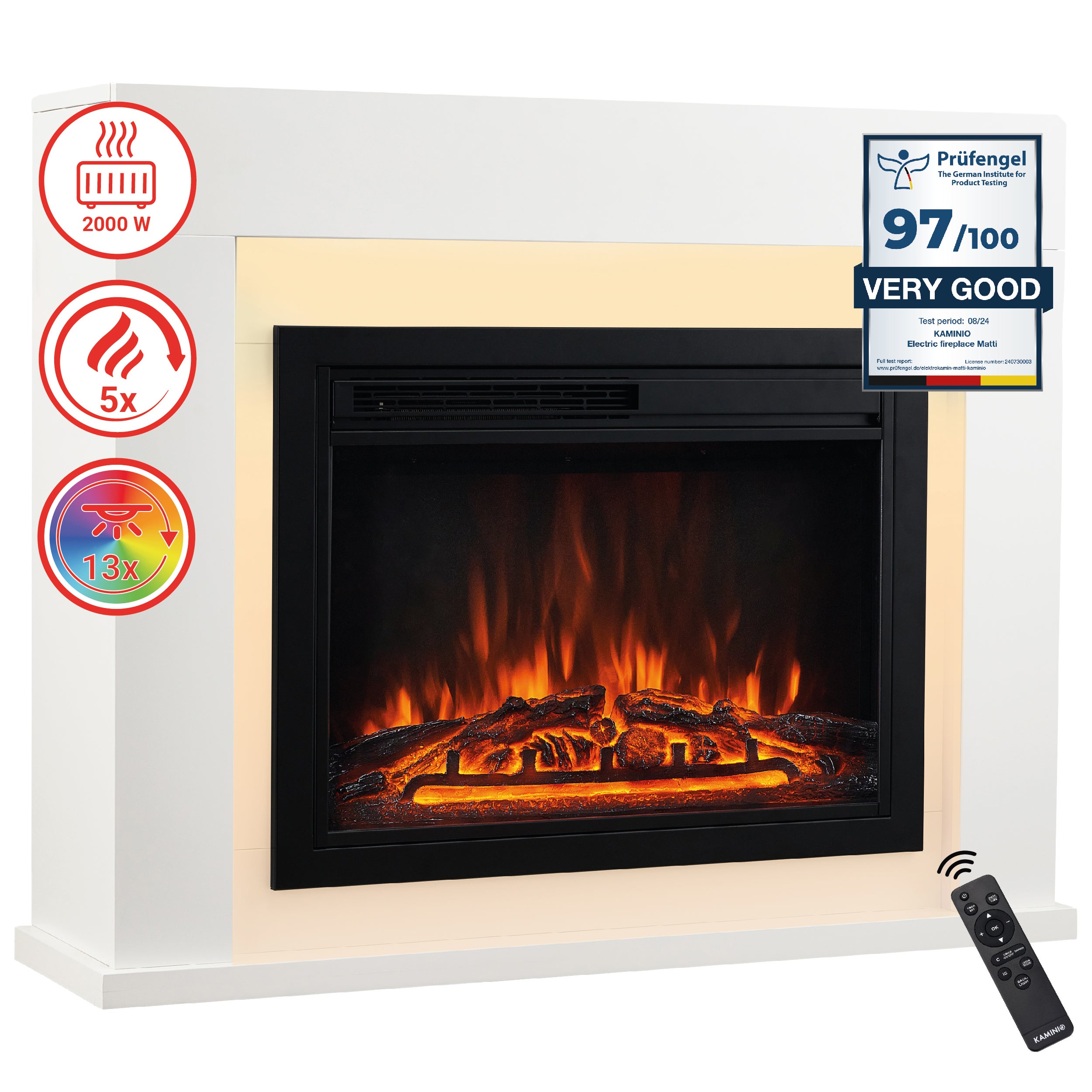 KAMINIO Cheminée Électrique MATTI - Cheminée sur Pied avec chauffage ...