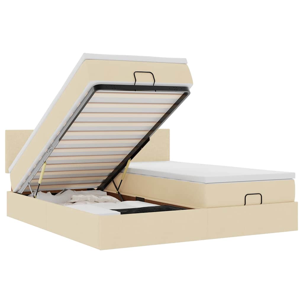 Cadre de lit ottoman avec matelas crème 200x200cm tissu | Leroy Merlin