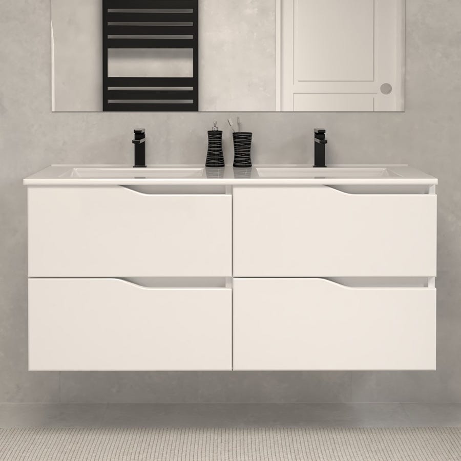 Meuble de salle de bain 140cm double vasque - 4 tiroirs - sans miroir ... Meuble de salle de bain 140cm double vasque - 4 tiroirs - sans miroir ...