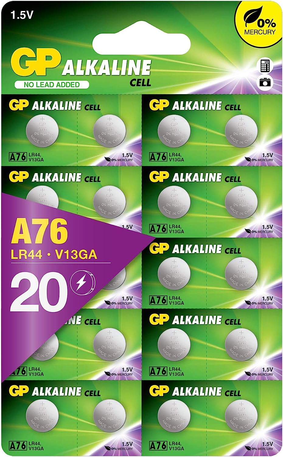 Piles LR44 Bouton - AG13 - Lot de 20 | GP Extra | Batteries Alcalines ...