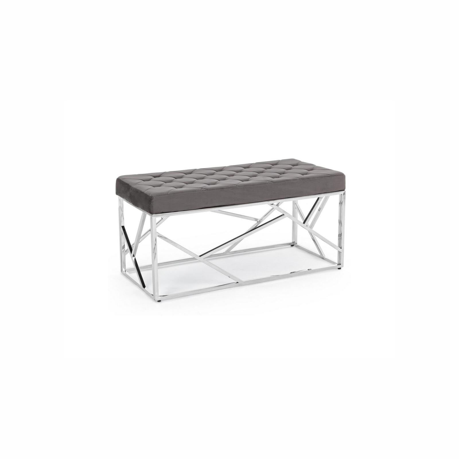 Banc d'entrée ou bout de lit en velours gris et métal argent L97 - ROMY ...