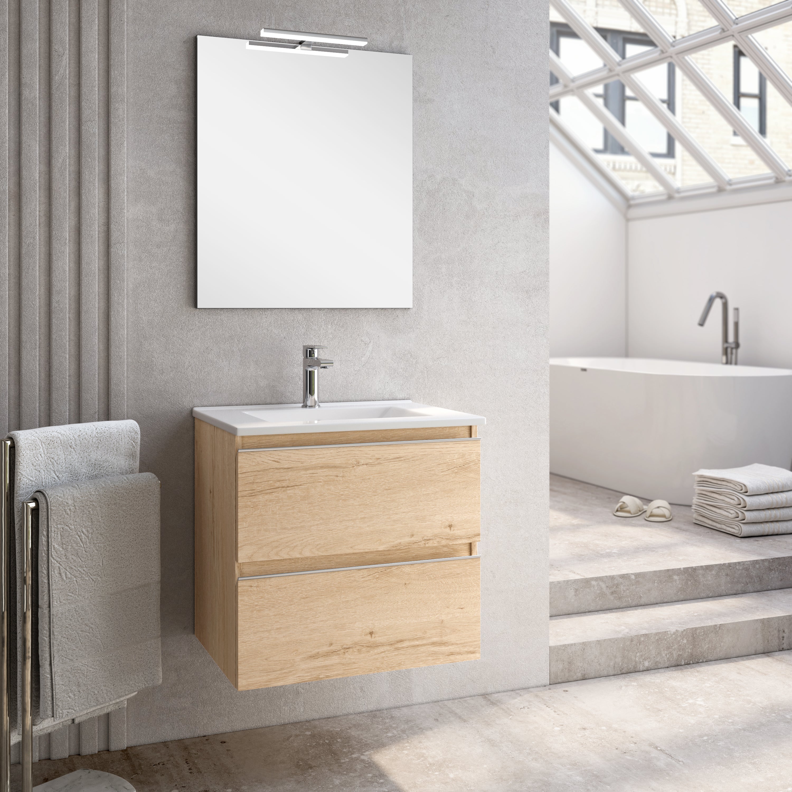 EGORE Meuble de salle de bain ROMA 2 tiroirs Bambou 60x45 cm | Leroy Merlin