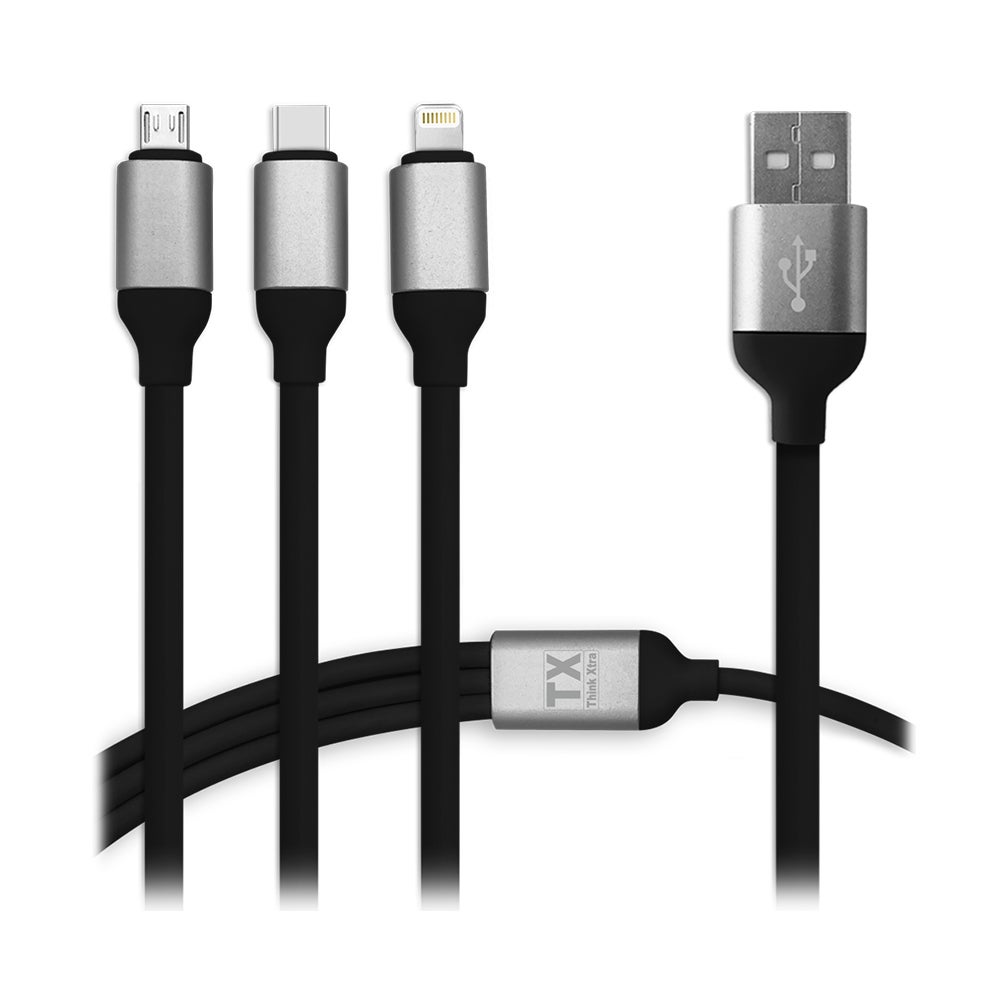 Cable 3 en 1 Lightning micro usb et usb C Tx Think Xtra noir | Leroy Merlin