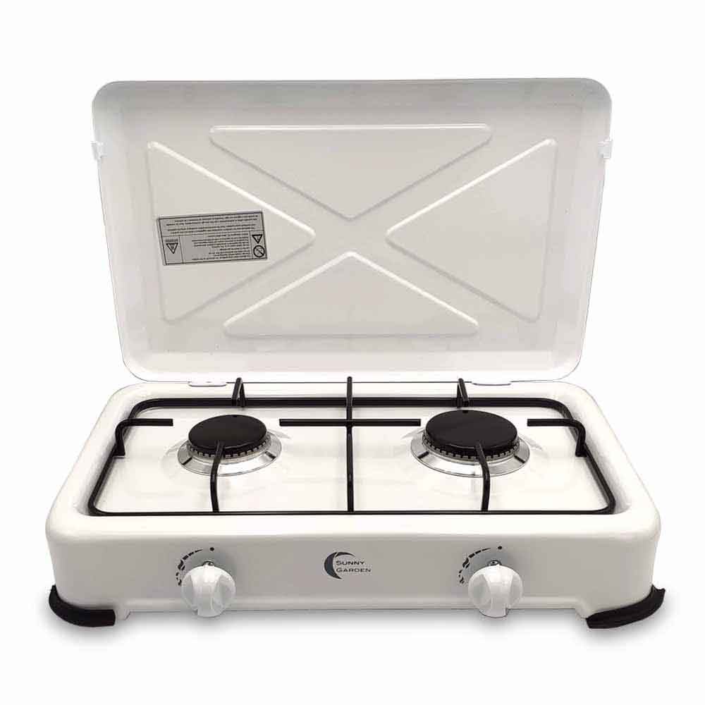 Réchaud à gaz portable 2 feux 2600W - Gaz Butane et propane - Blanc ...