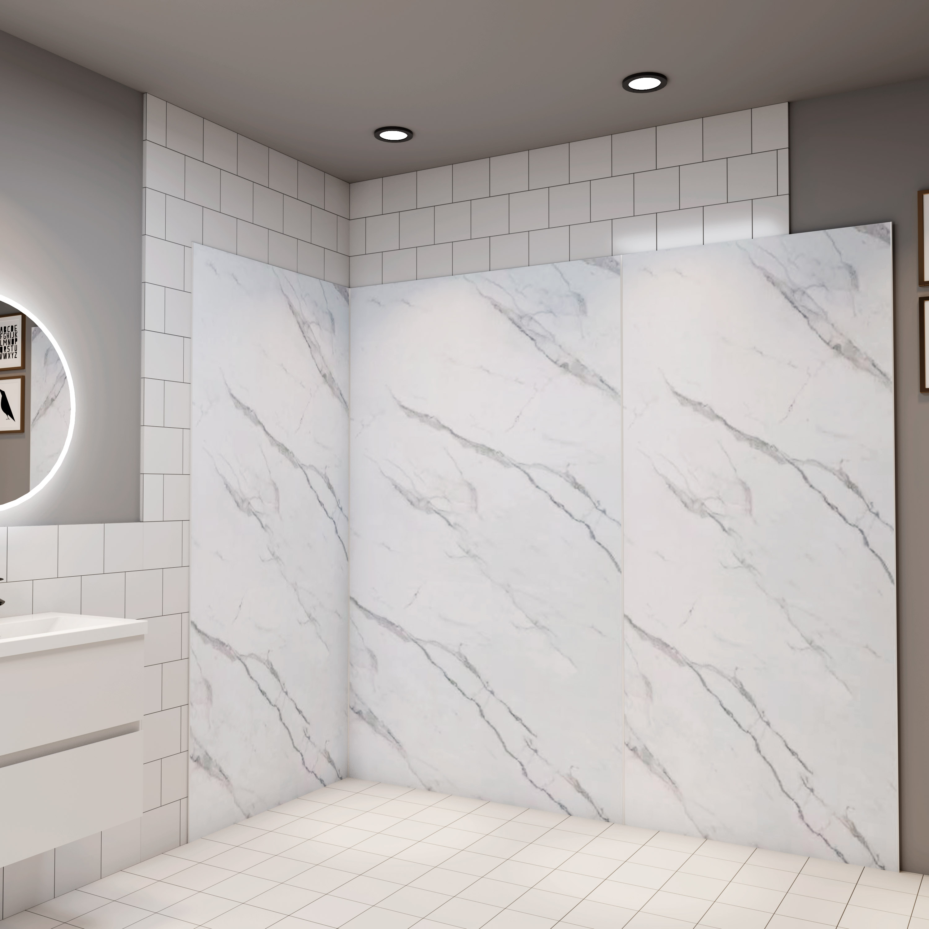 Pack de 3 Panneaux muraux de douche blanc effet marbre 80+90+90 x H.210cm Panneau mural salle de ...