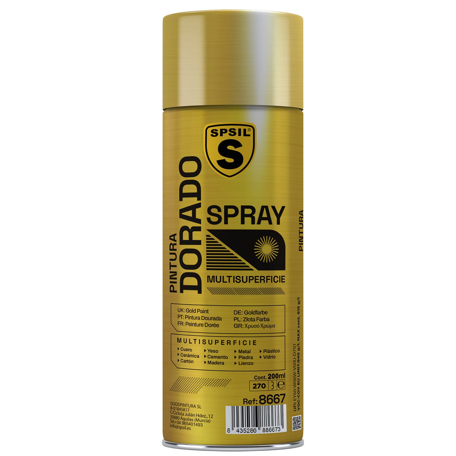 Spray Pintura Profesional SPSIL Brillo Dorado 200ml- Secado Rápido ...
