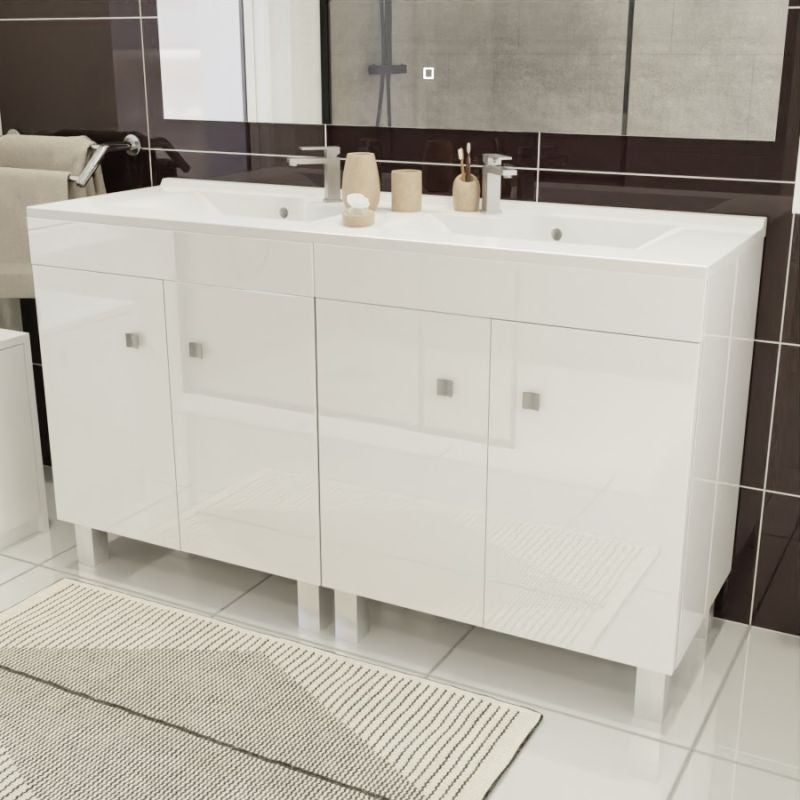 Meuble double vasque résine sur pieds ECOLINE 140 cm - Blanc | Leroy Merlin
