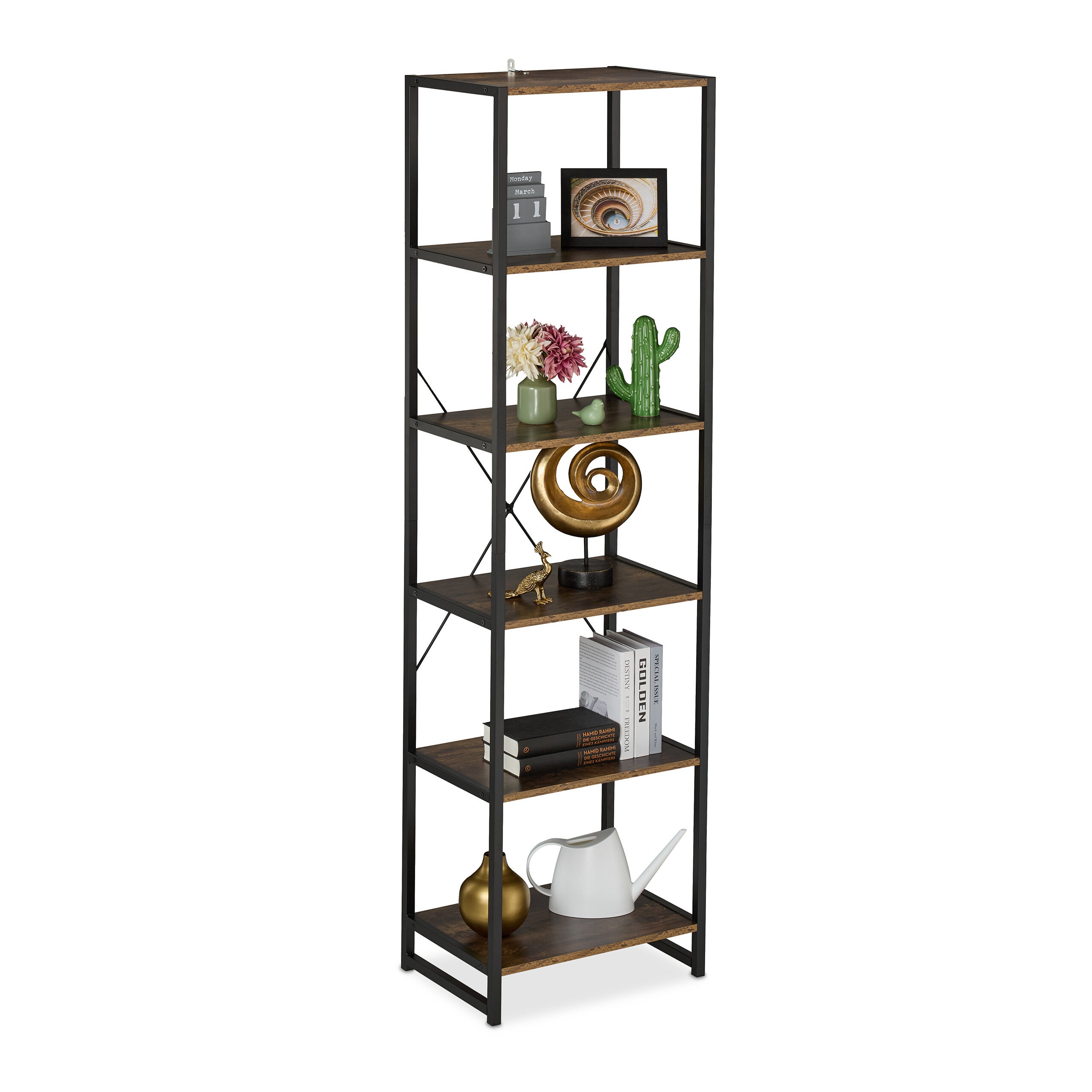 Relaxdays Scaffale Libreria in Stile Industrial, 6 Ripiani, Mobile da ...