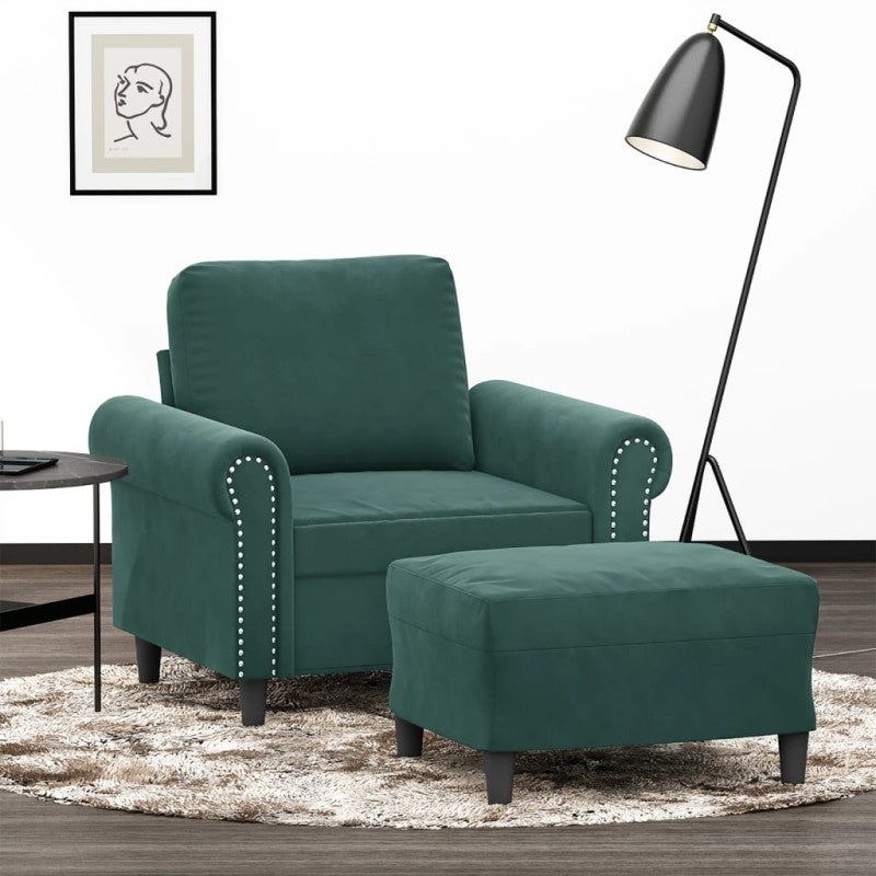 VidaXL Sillón con taburete terciopelo verde oscuro 60 cm | Leroy Merlin