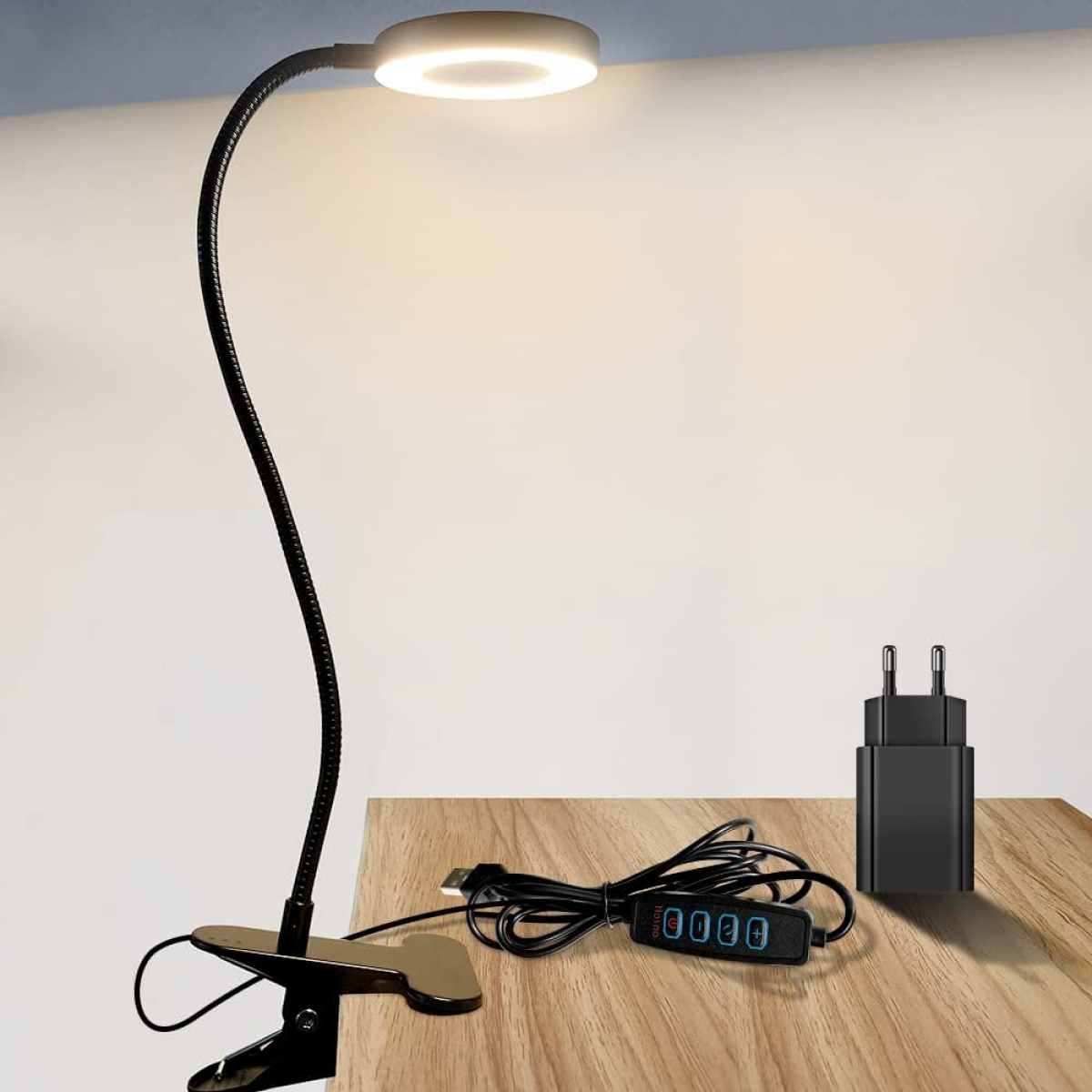 Lampe de bureau LED, chargeur USB, lampe de lecture flexible à clip 360 ...