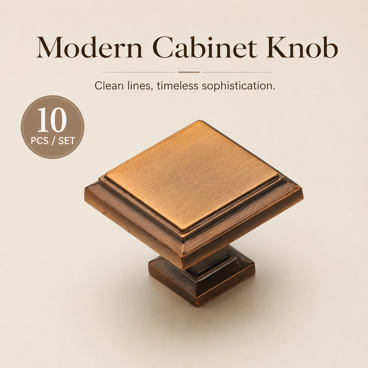 Lot de 10 boutons de meuble carrés mono trou bronze café brossé ...