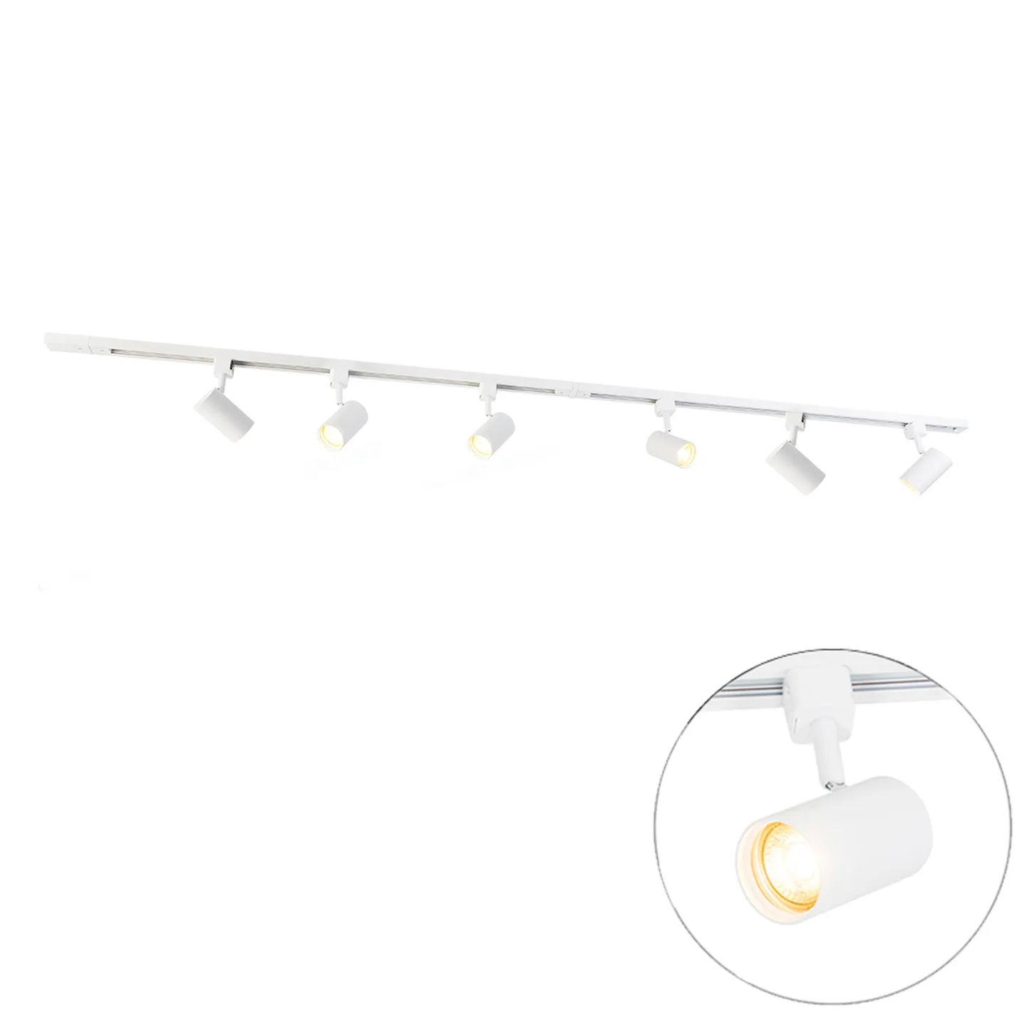 Sistema de iluminación de riel moderno con 6 focos blancos monofásicos ...