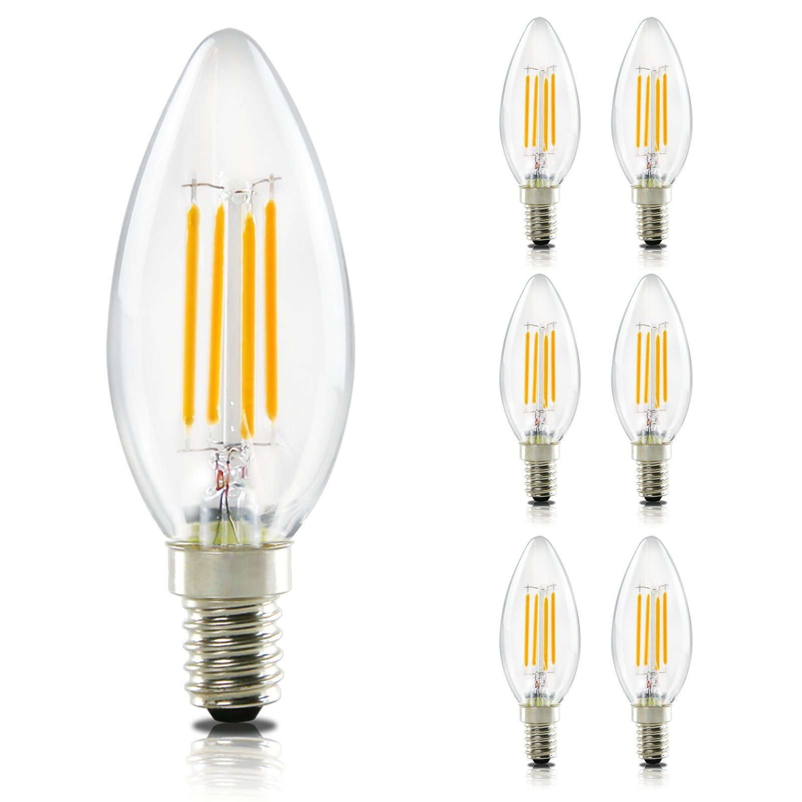 ZMH Pack de 6 ampoules LED E14 lampe bougie blanc chaud de 4W 2700K à filament Edison C35 rétro ...