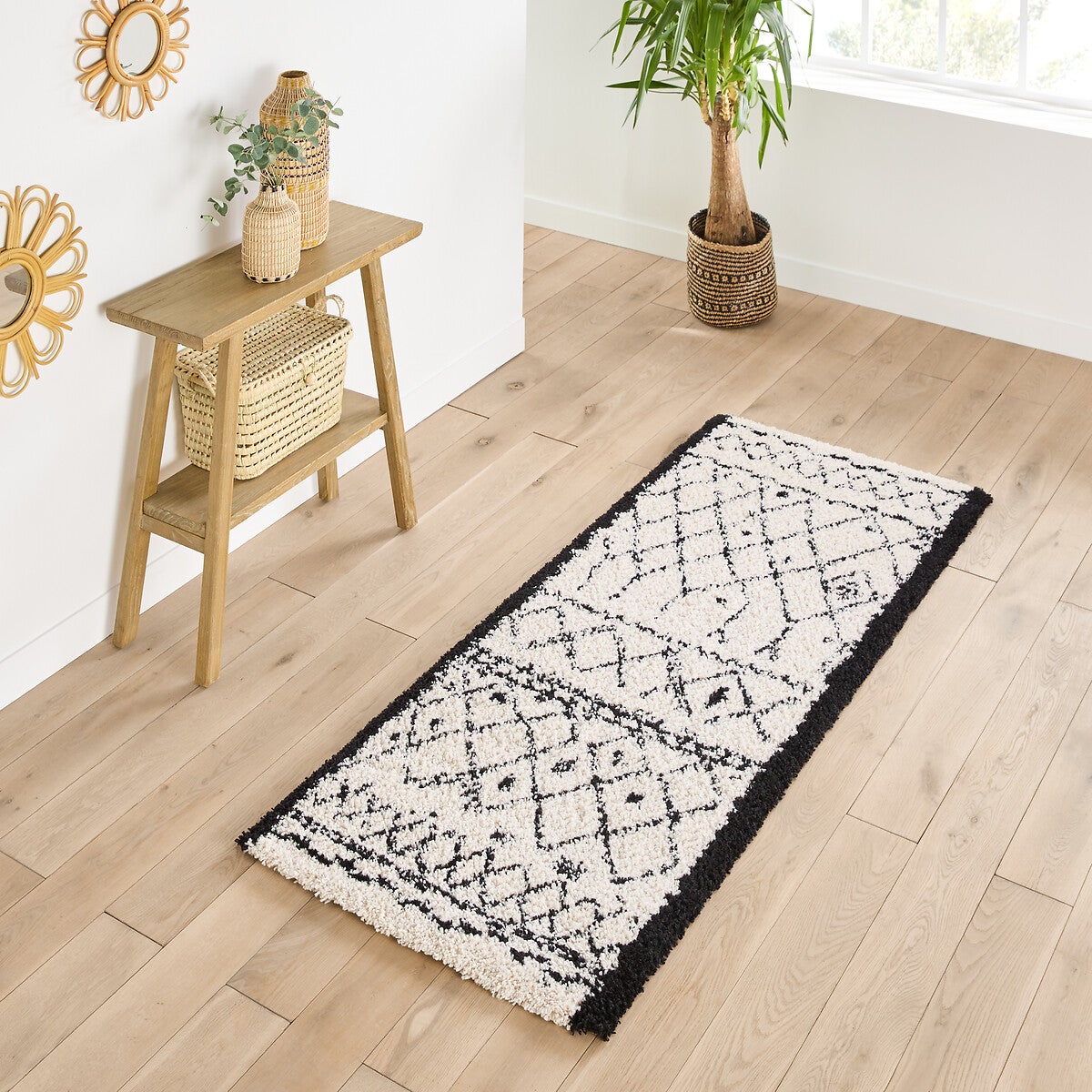 Tapis de couloir style berbère, Afaw - Noir + blanc - 80 x 300 cm ...