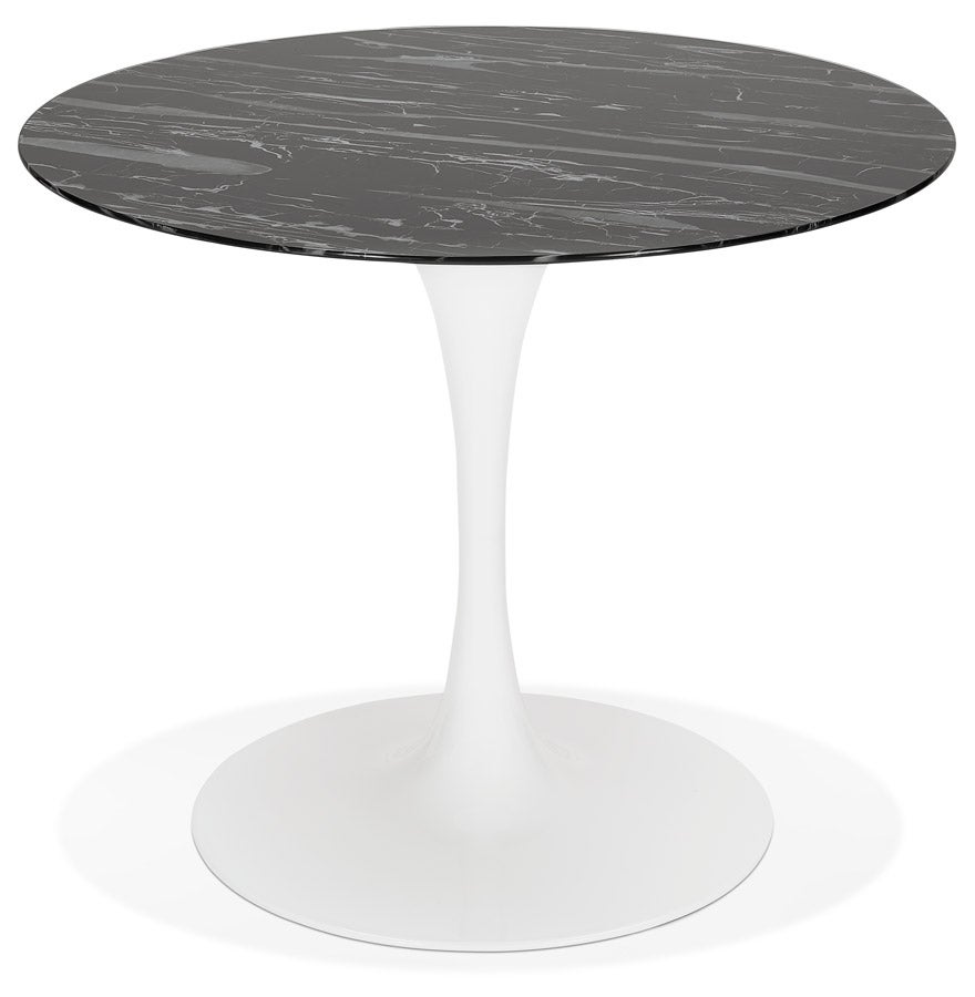 Table à manger 'GOST' ronde en verre noir effet marbre et pied central ...