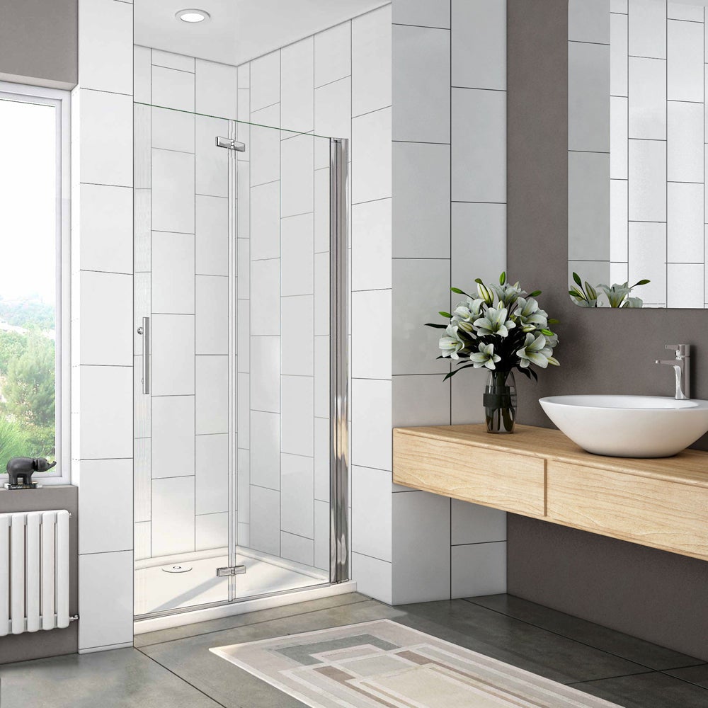 Douche italienne receveur blanc 110x80cm + Porte de douche pivotante et ...