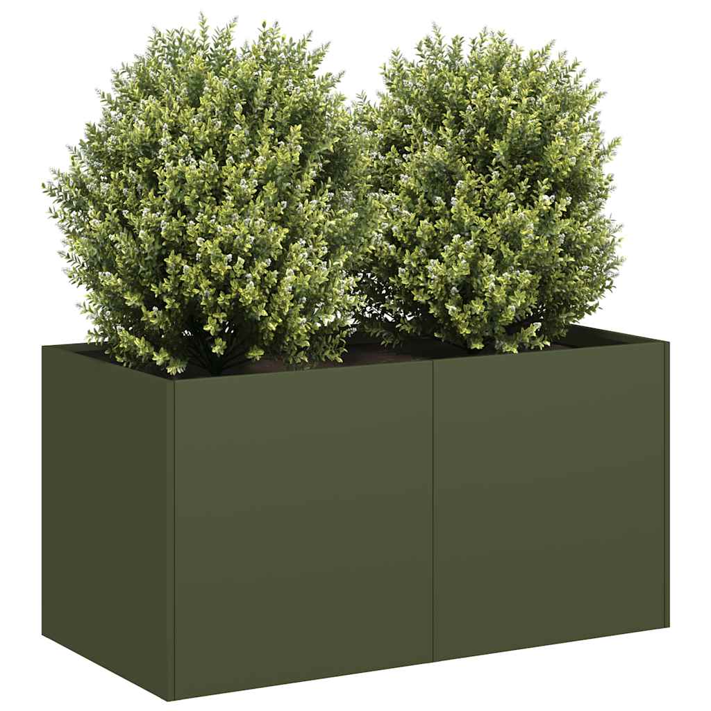 Jardinière，Pot de Fleurs vert olive 80x40x40 cm acier laminé à froid ...