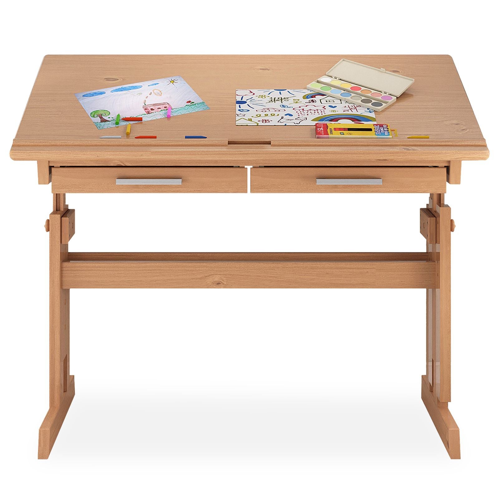 Bureau enfant OLIVIA, en pin massif, réglable en hauteur et plateau ...