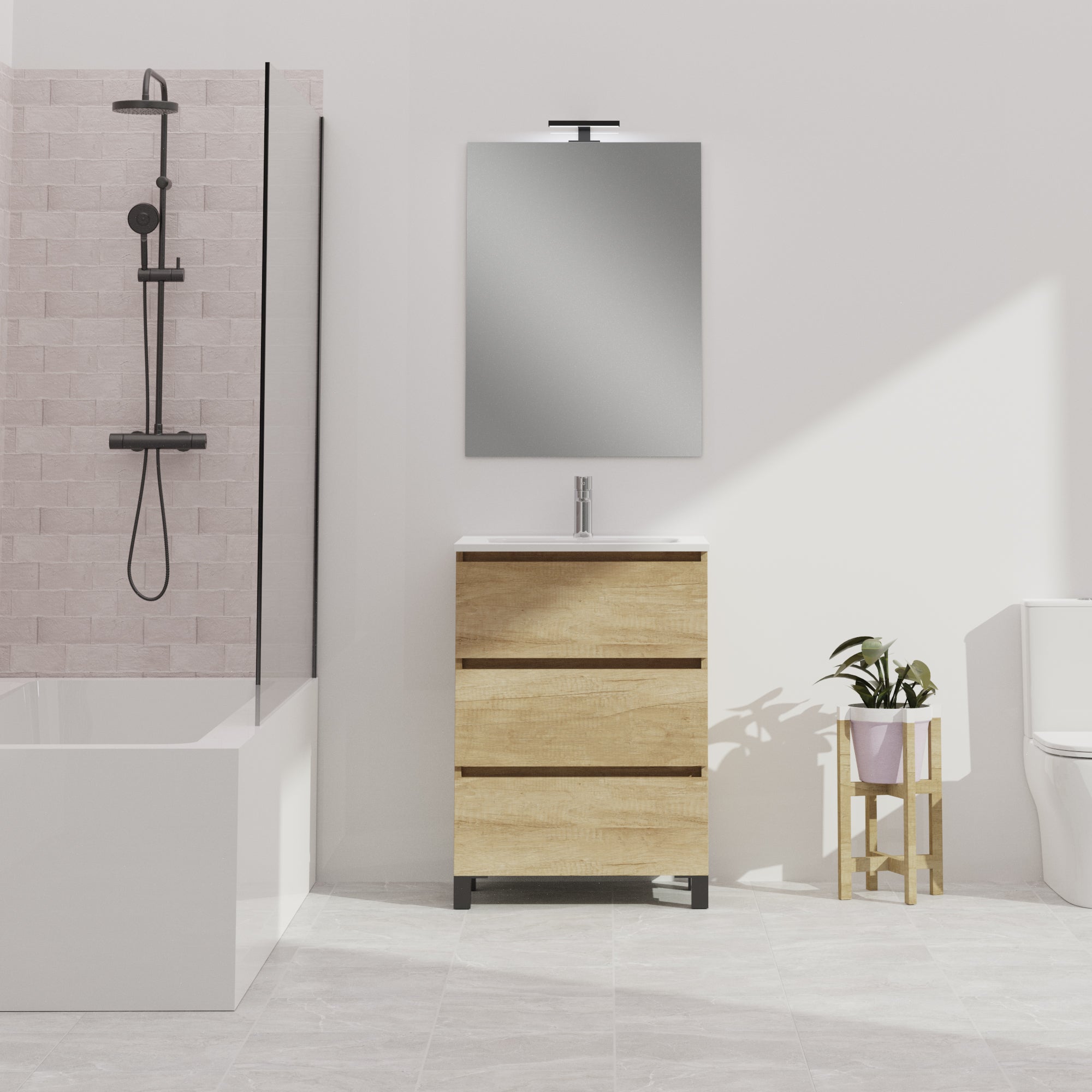 CONJUNTO DE BAÑO WINK | MUEBLE DE BAÑO CON PATAS | 70 CM NATURE | TRES ...