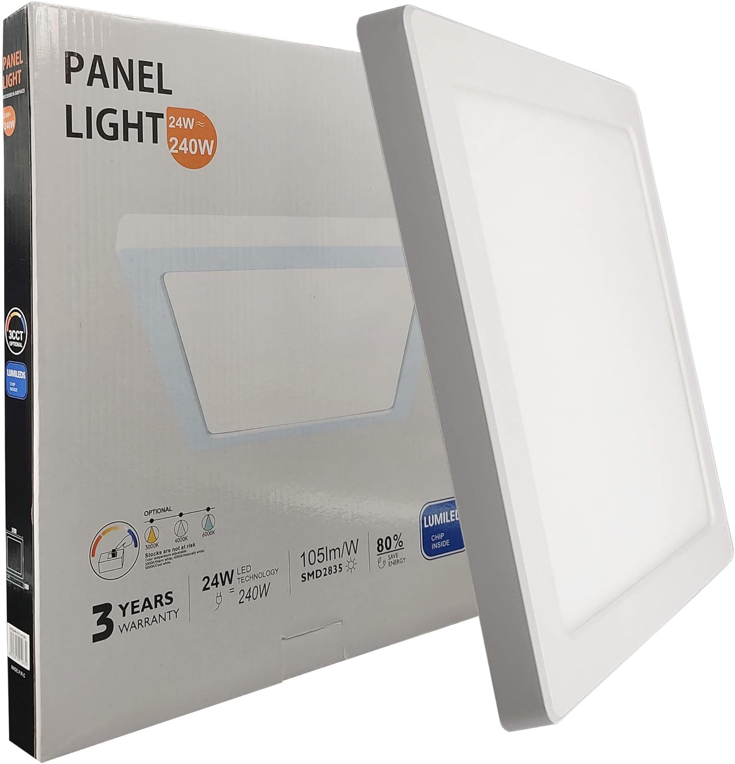 Plafón Led Techo Cuadrado Blanco, 24W (240W), 2400Lm, Lámpara ...