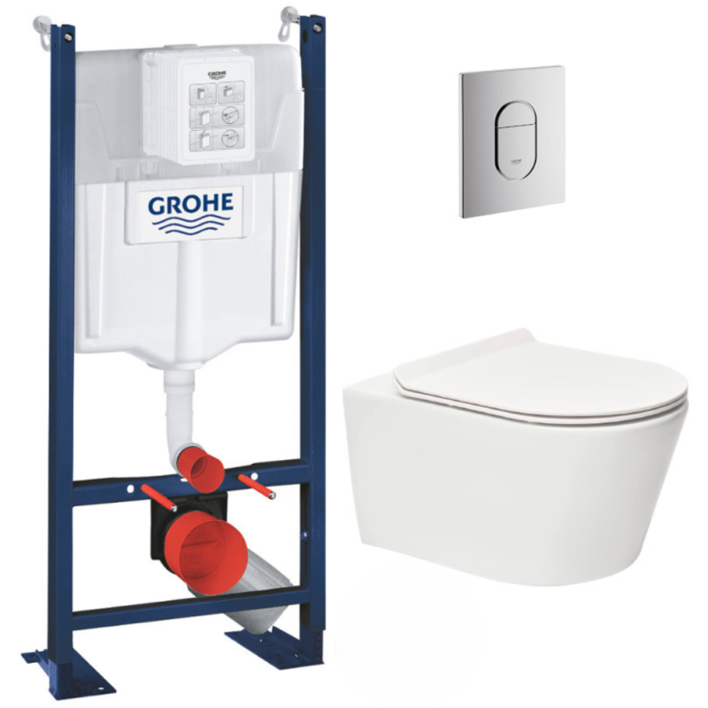 Grohe Pack WC Bâti autoportant + WC sans bride SAT Brevis + Abattant ...