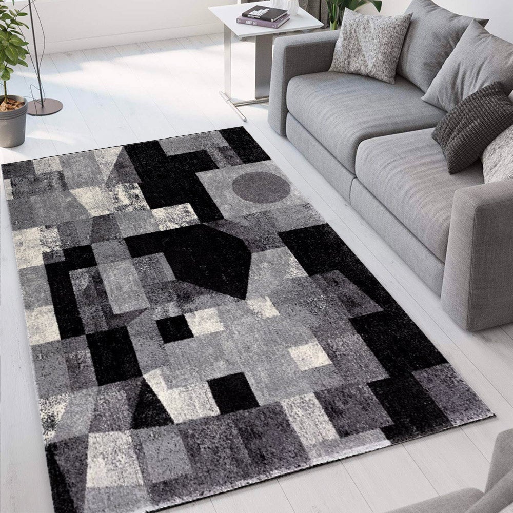 Tapis moderne rectangulaire design géométrique noir gris Milano GRI012 ...