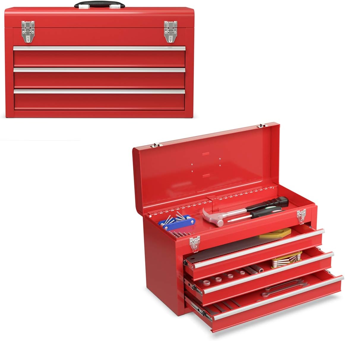 Boîte a Outils Metallique, Coffret a Outils avec 3 Tiroirs, Coulisse et ...