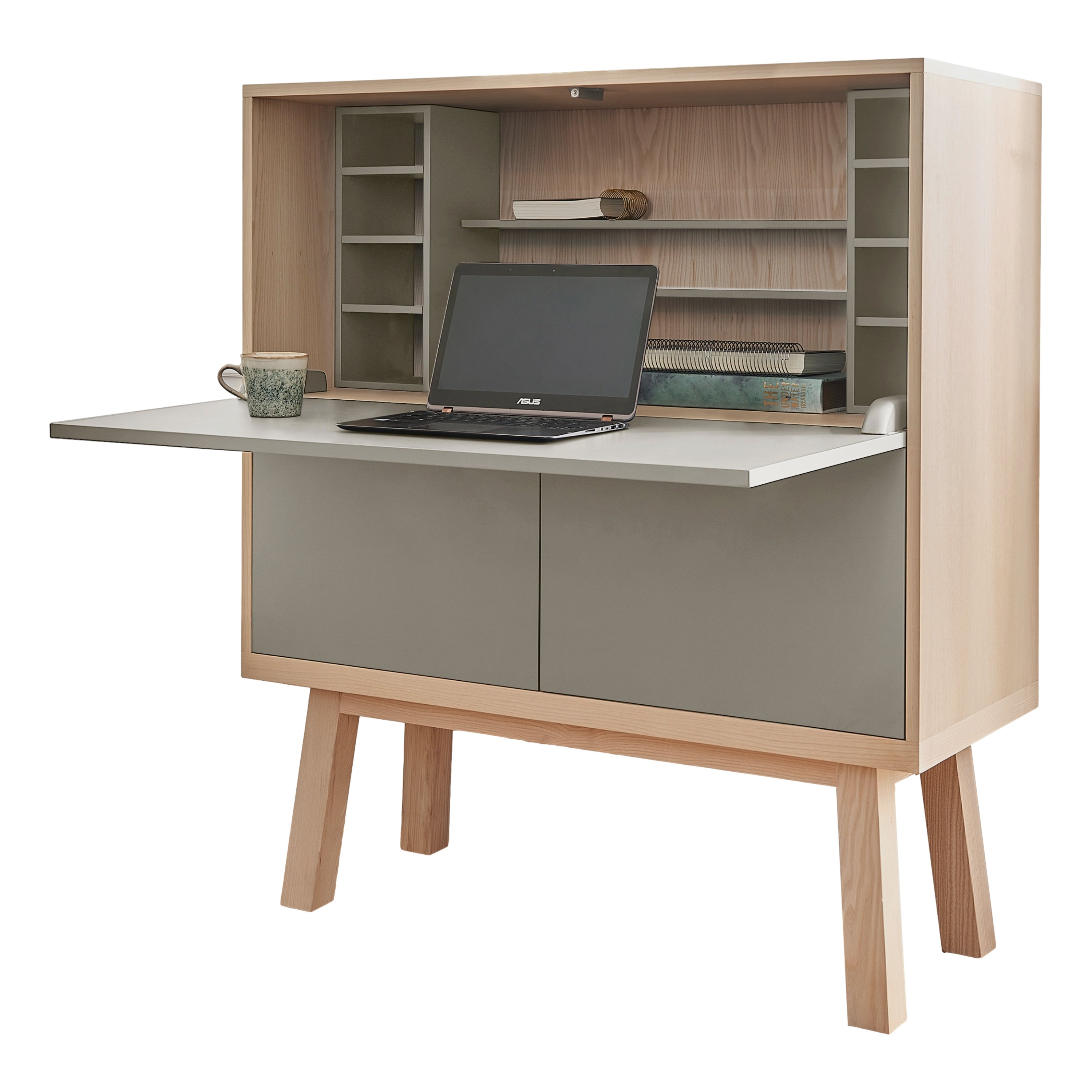 Bureau secrétaire avec rangement, 120 cm de large, en frêne - MON PETIT ...