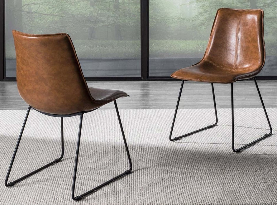 Chaise cuir marron vieilli et pieds métal noir Kintale - Lot de 2 ...
