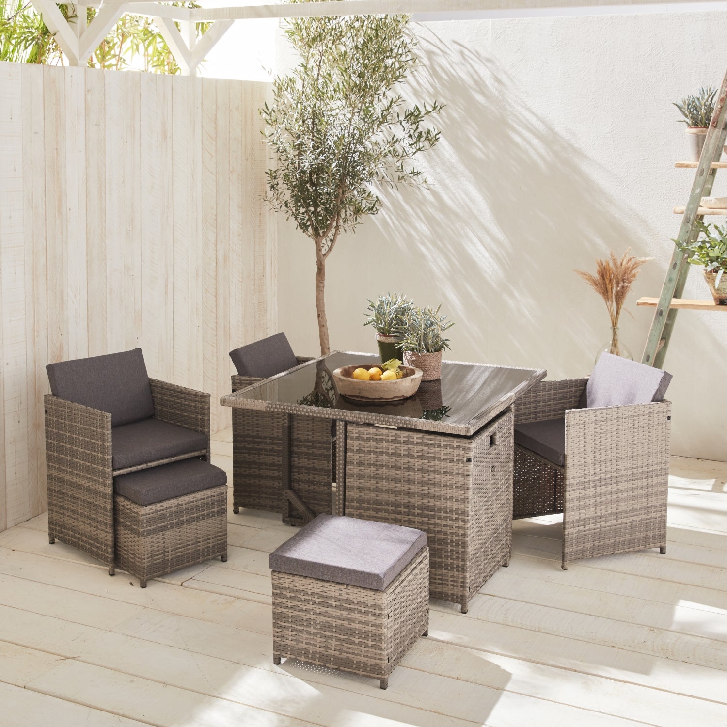 Mesa de jardín encastrable resina con 8 sillones + cobertor Varios ...