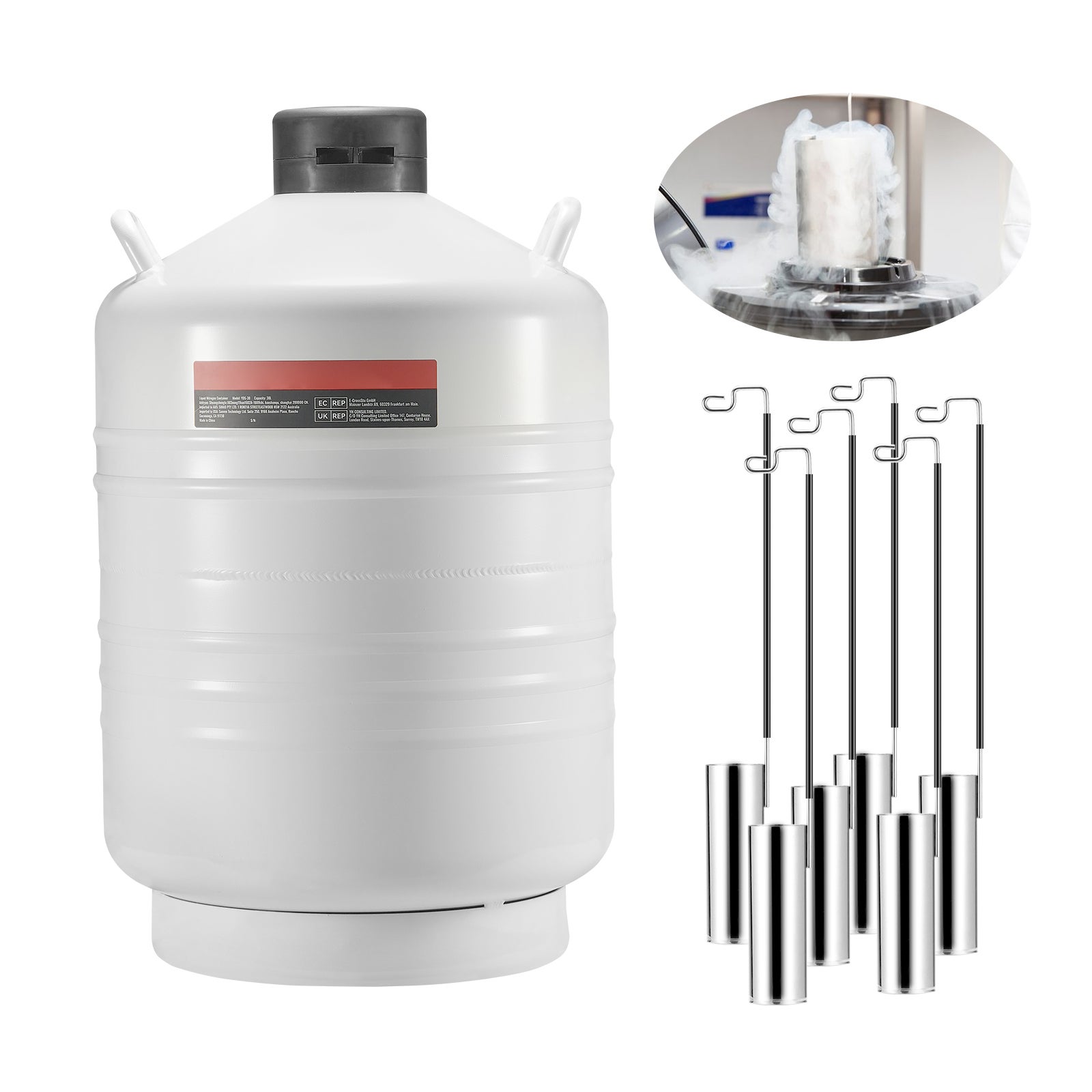 Réservoir d'azote liquide 30L,SucceBuy Dewar alliage d'aluminium avec 6 ...