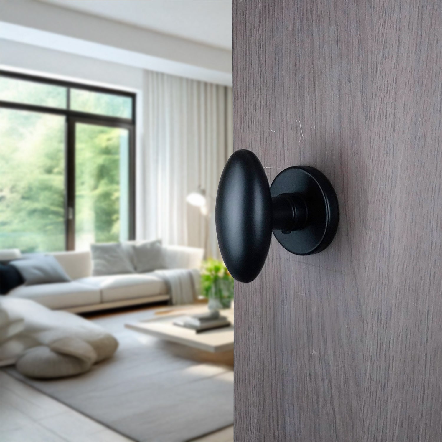 2 poignées sur rosace CHIC sans trou, Aluminium noir , salon cuisine ...