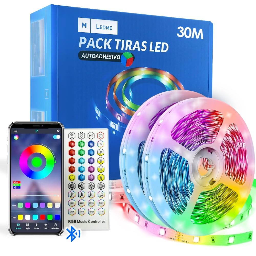 M Ledme - Striscia LED RGB, Luci LED Camera 30 metri con APP, Bluetooth ...