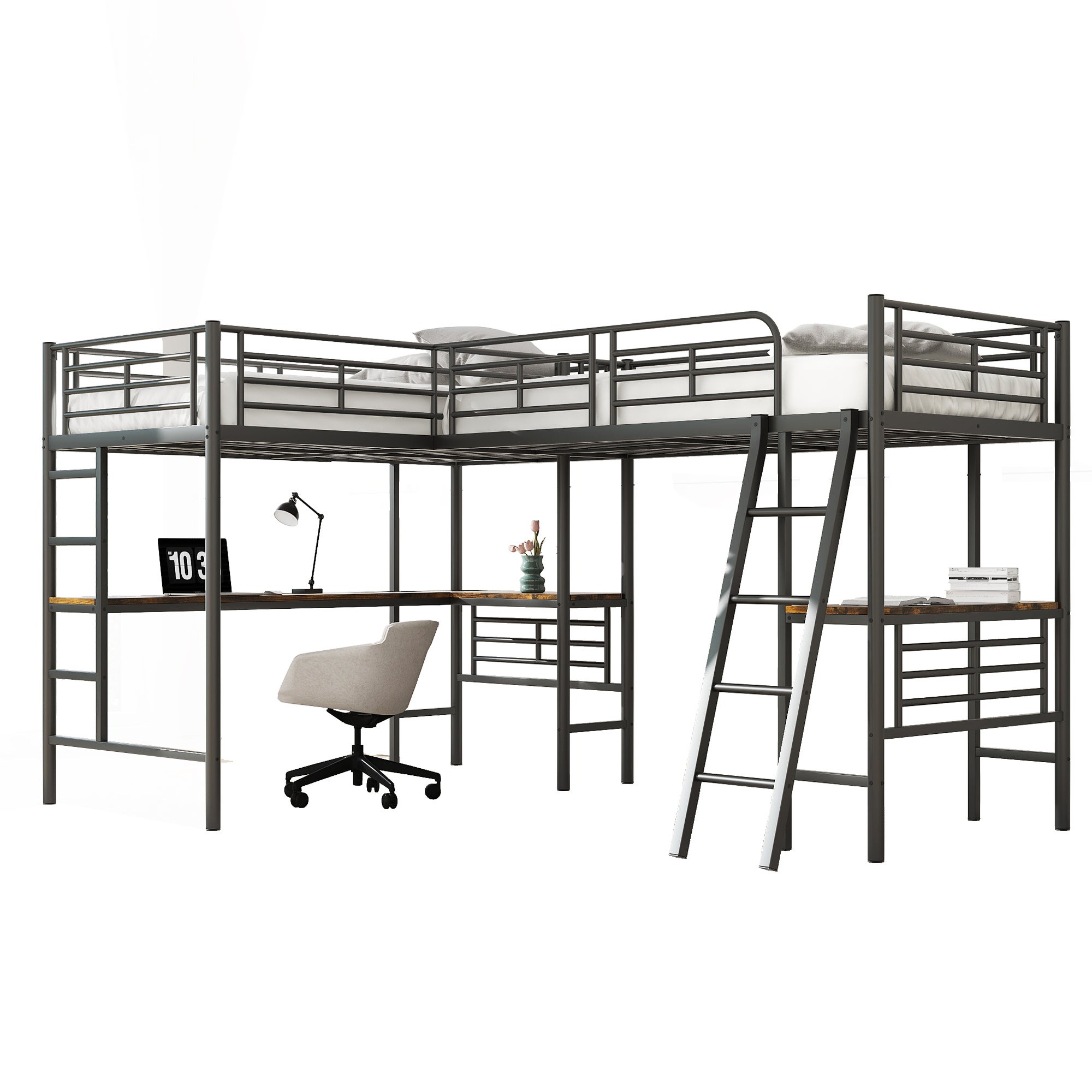 Lit mezzanine 90*200cm, deux lits superposés, table sous le lit, double ...