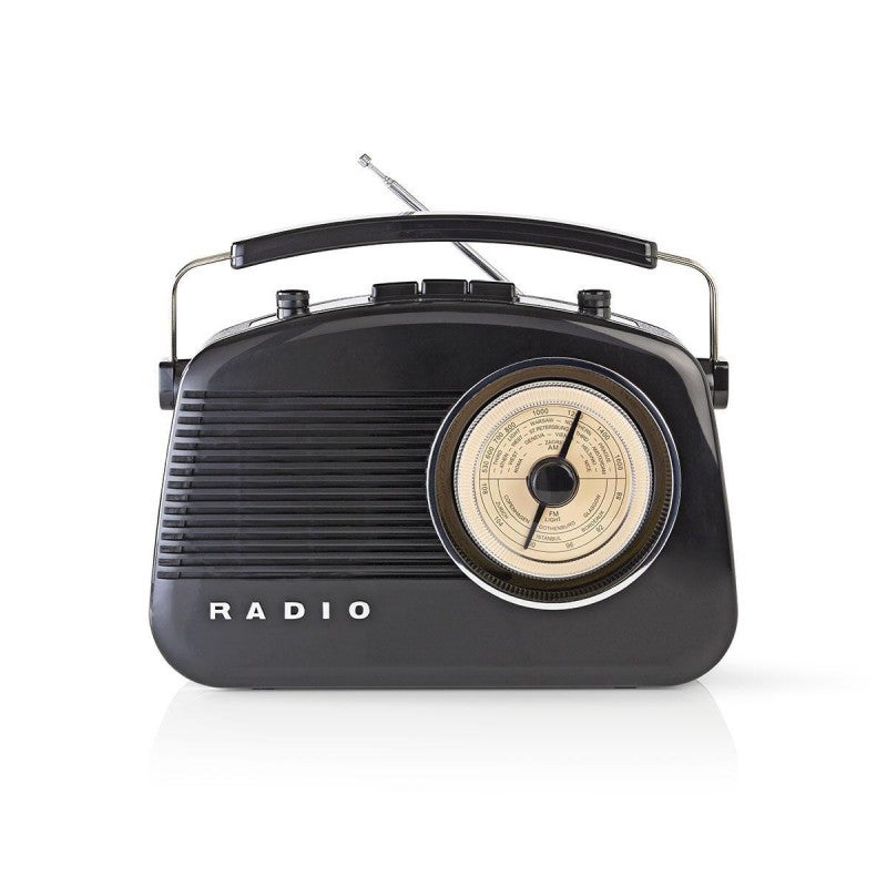 NEDIS Poste Radio FM 4,5 W Poignée de Transport Noir Style Vintage ...